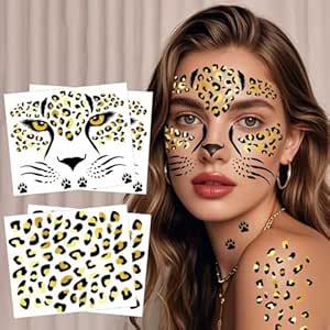 Amazon.com : Yezirzax Leopard Print Temporary Face Tattoos, Glitter ...
