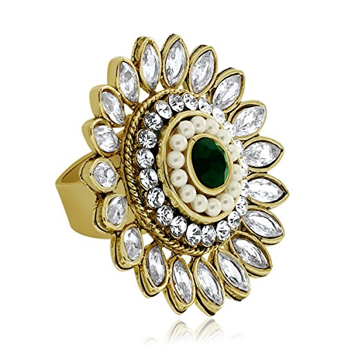 Spargz Antique Gold Brass Octagon Stone Adjustable Finger Ring for ...