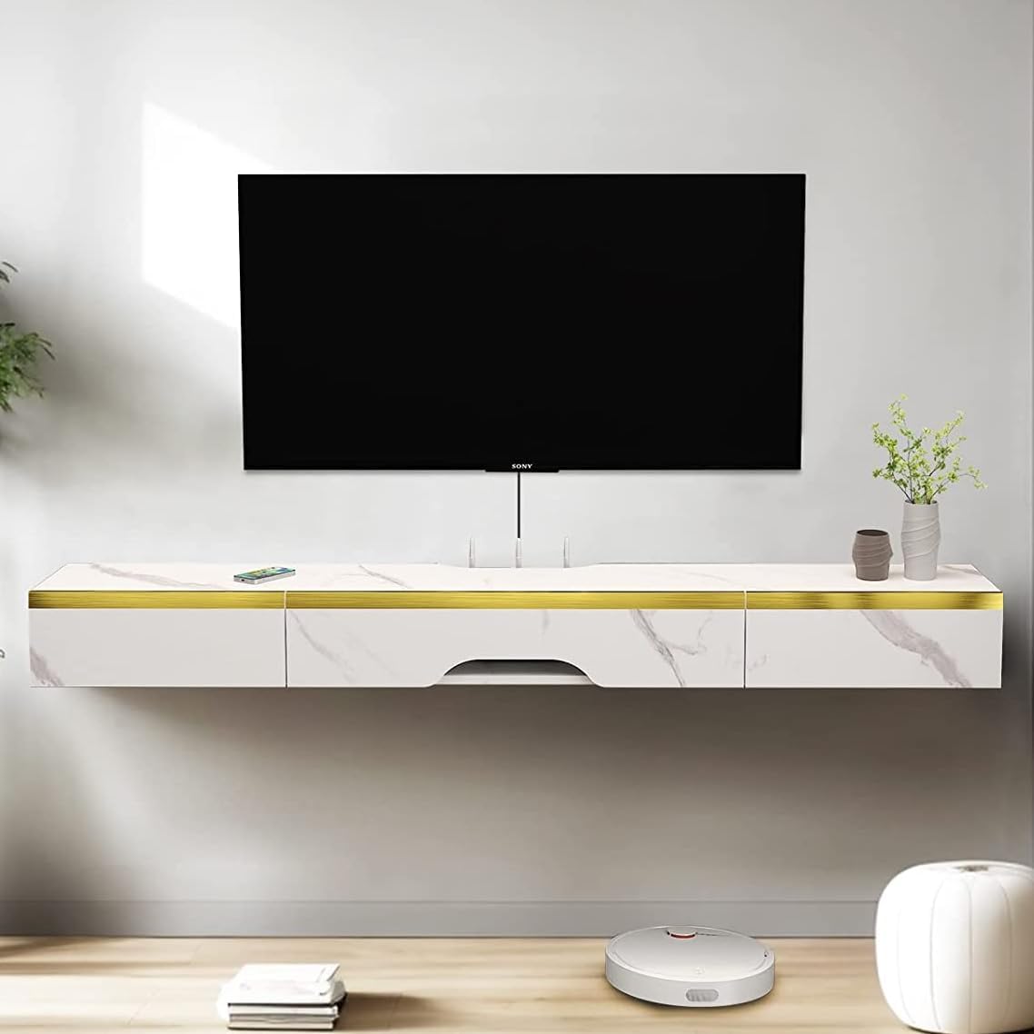 HYANXUE Floating TV Stand, Wall Mounted TV Shelves With Door,TV Media ...