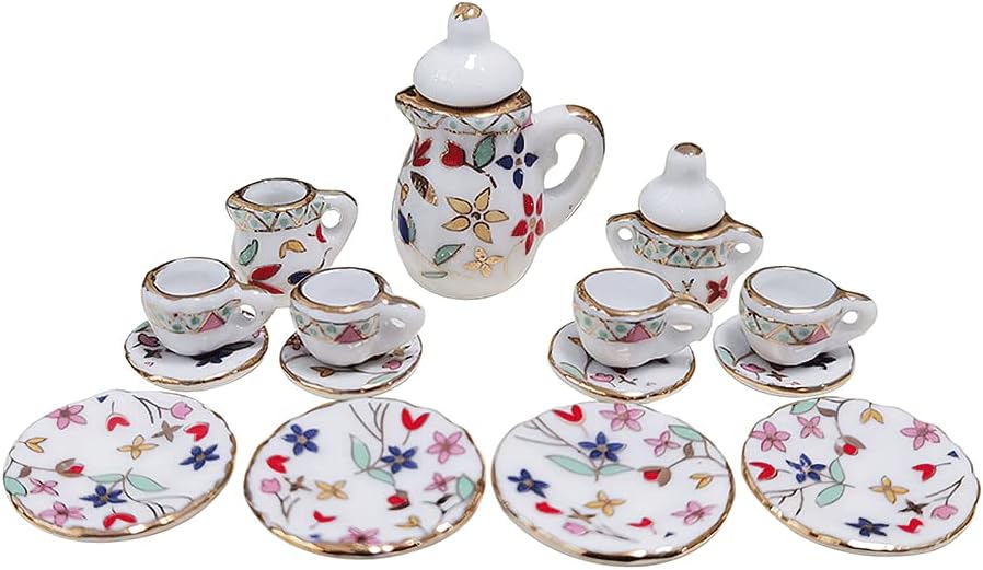 Amazon.com: 15 Pack Miniature Ceramic Doll Tea Set Dollhouse Tea Cup ...