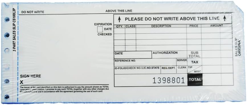 Amazon.com : 100 Pack Long Credit Card Sales Slips 7.9 * 3.3inch Credit ...