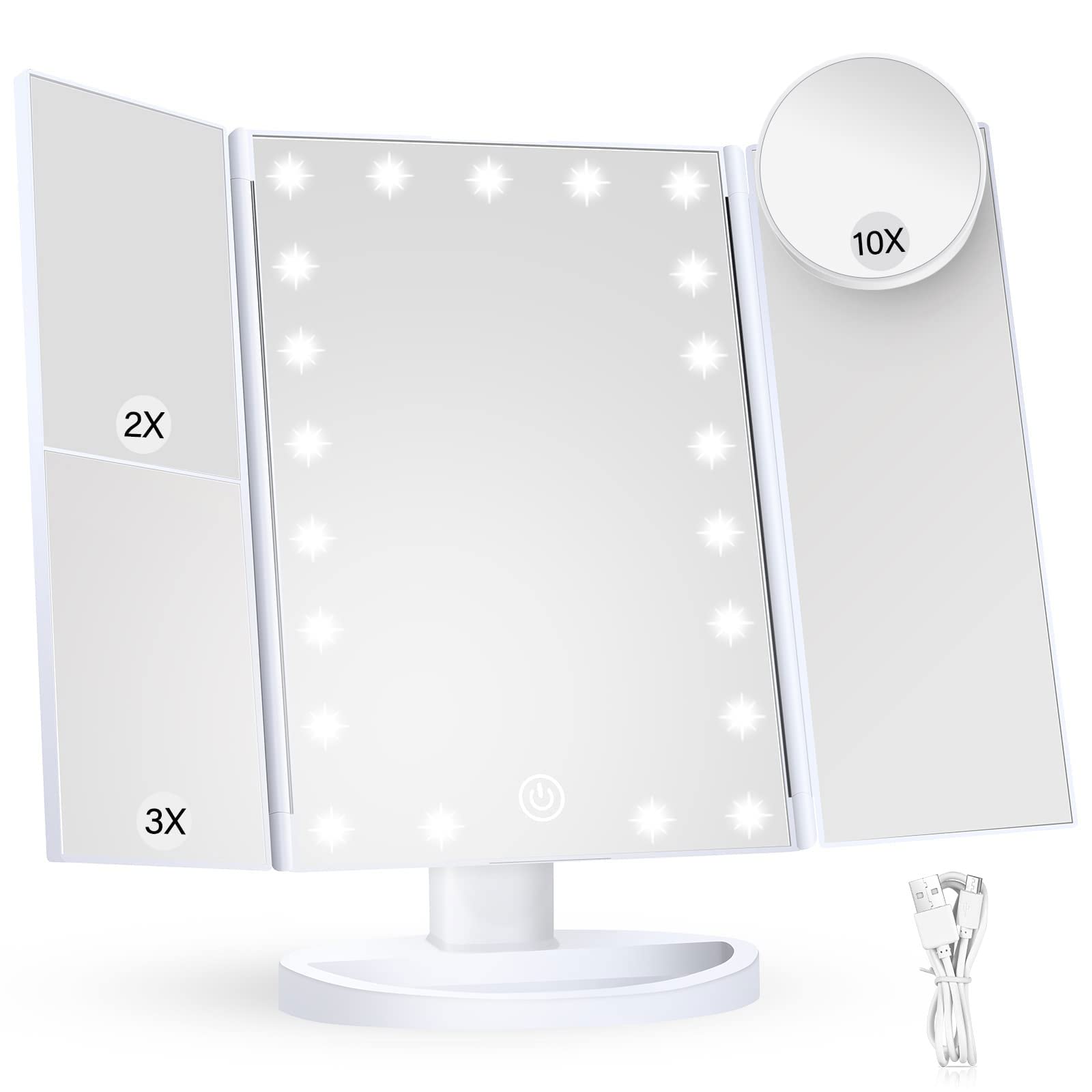 Espejo De Maquillaje Tríptico, Espejo luz led Maquillaje HD con 22 ...