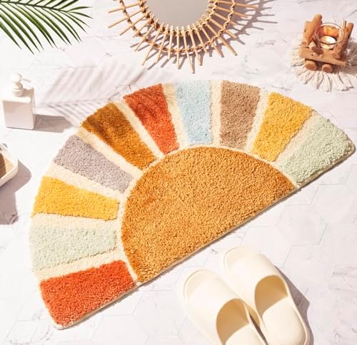 Amazon.com: Jizrecly Boho Half Circle Bath Mat, Floral Semi Circle Bath ...