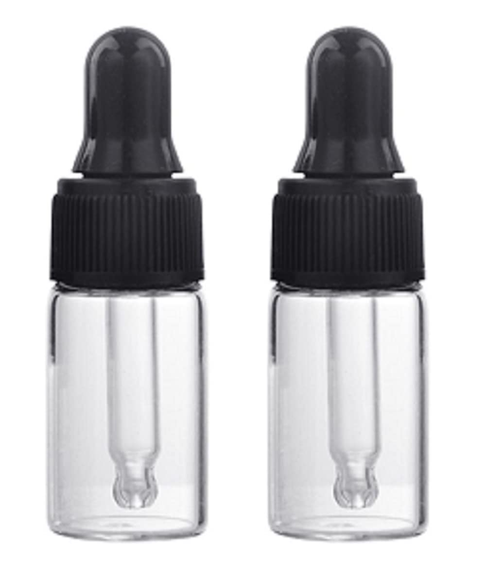 CMJ 2 x 3ml CLEAR Glass Bottles Ear Eye Drops Pipette Dropper BLACK Lid ...