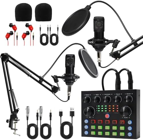 Amazon.com: NEJUATY Podcast Equipment Bundle Kit For 2, Audio Interface ...
