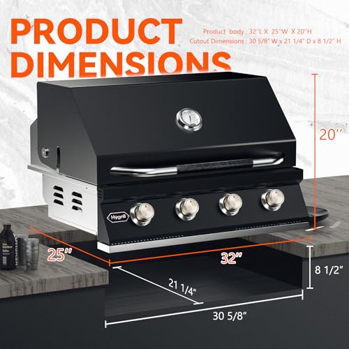 Hygrill 32-Inch Built In Grill for Natural Gas, Stainless Steel Outdoor ...