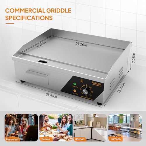 ROVSUN 22" Electric Countertop Flat Top Griddle, 1600W Electric Griddle ...