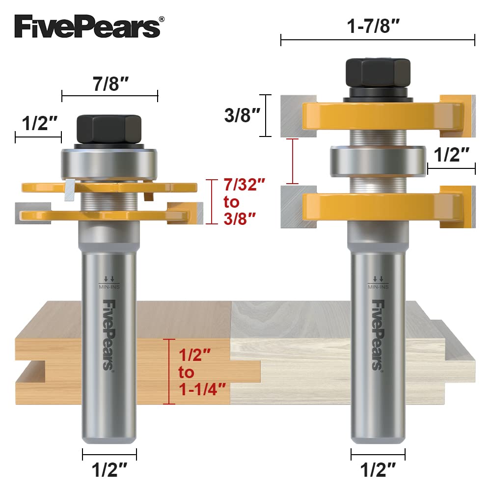 Snapklik.com : FivePears Adjustable Tongue And Groove Router Bit Set
