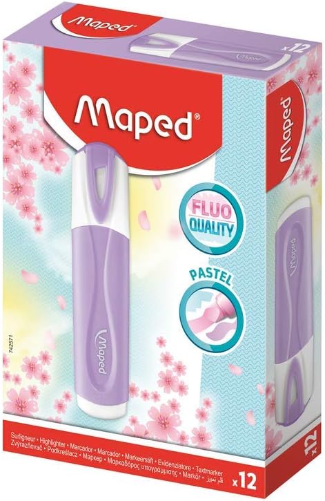 Maped – Box of 12 Fluo’Peps Pastel Highlighters – Chisel Tip – Long ...