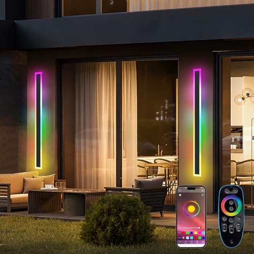LannlKer Outdoor RGB Long Wall Lights, 31.5inch 2 Pack RGB/Warm/White ...
