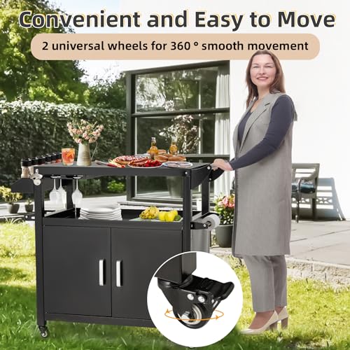 JFHID Outdoor Grill Cart Kitchen Storage Cabinets Island with Wheels ...