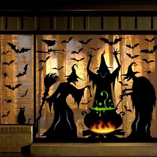 Amazon.com: Halloween Decorations Window Clings Decor - Large Witches ...
