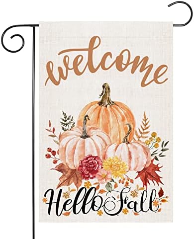 Amazon.com : 2 Pack Fall Garden Flag Hello Pumpkin Sign 12 x 18 Inch ...