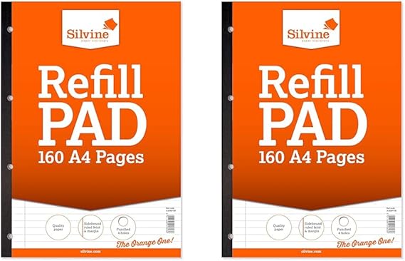 Silvine 160 Page A4 Refill Pad, Side Bound and Punched 4 Holes. Ruled ...
