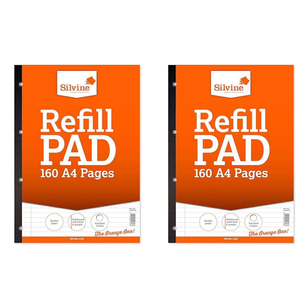 Silvine 160 Page A4 Refill Pad, Side Bound and Punched 4 Holes. Ruled ...