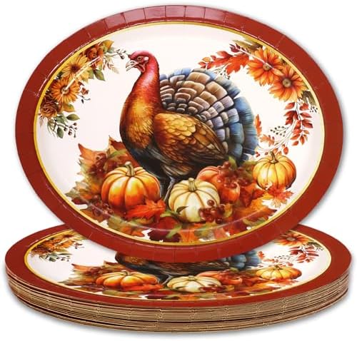 Amazon.com: ceiba tree 24 PCS Thanksgiving Fall Oval Paper Plates ...