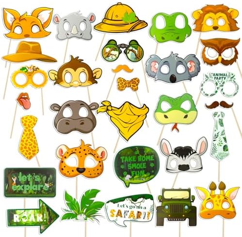 Amazon.com: HOWAF 30pcs Jungle Safari Photo Booth Props,Wild Animals ...