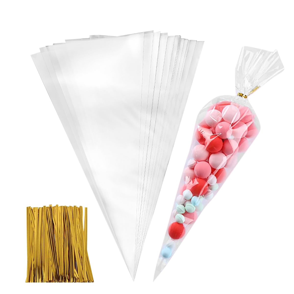Clear Plastic Cone Bags 50 Clear Cellophane Cone Bags With Twist Ties: