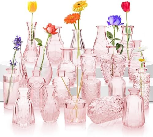 Amazon.com: Brajttt Bud Vase Set of 25, Pink Vases, Glass Bud Vases in ...
