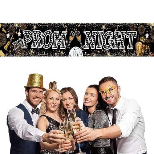 PMELCXD Prom Party Banner Decoration, Black Gold and Silver Bar ...