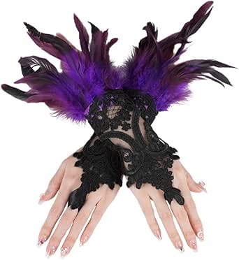 Amazon.com: Women's Black Feather Lace Long Gloves for Halloween ...