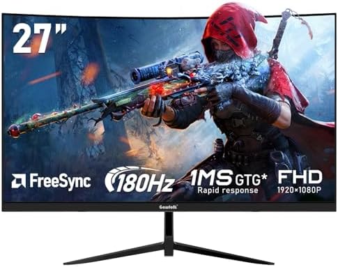 Gawfolk 27 Inch Curved(3000R) PC Gaming Monitors 180hz, FHD 1080p 1ms ...