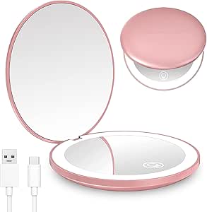 LED Lighted Compact Mirror,1x/10x Magnification Travel Makeup Mirror,2 ...
