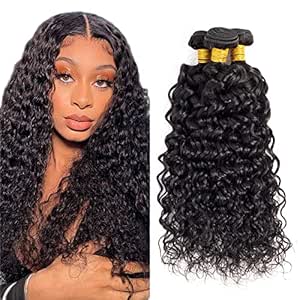 Amazon.com : 26 28 30 inch Water Wave Bundles Human Hair Wet and Wavy Bundles Natural Black ...