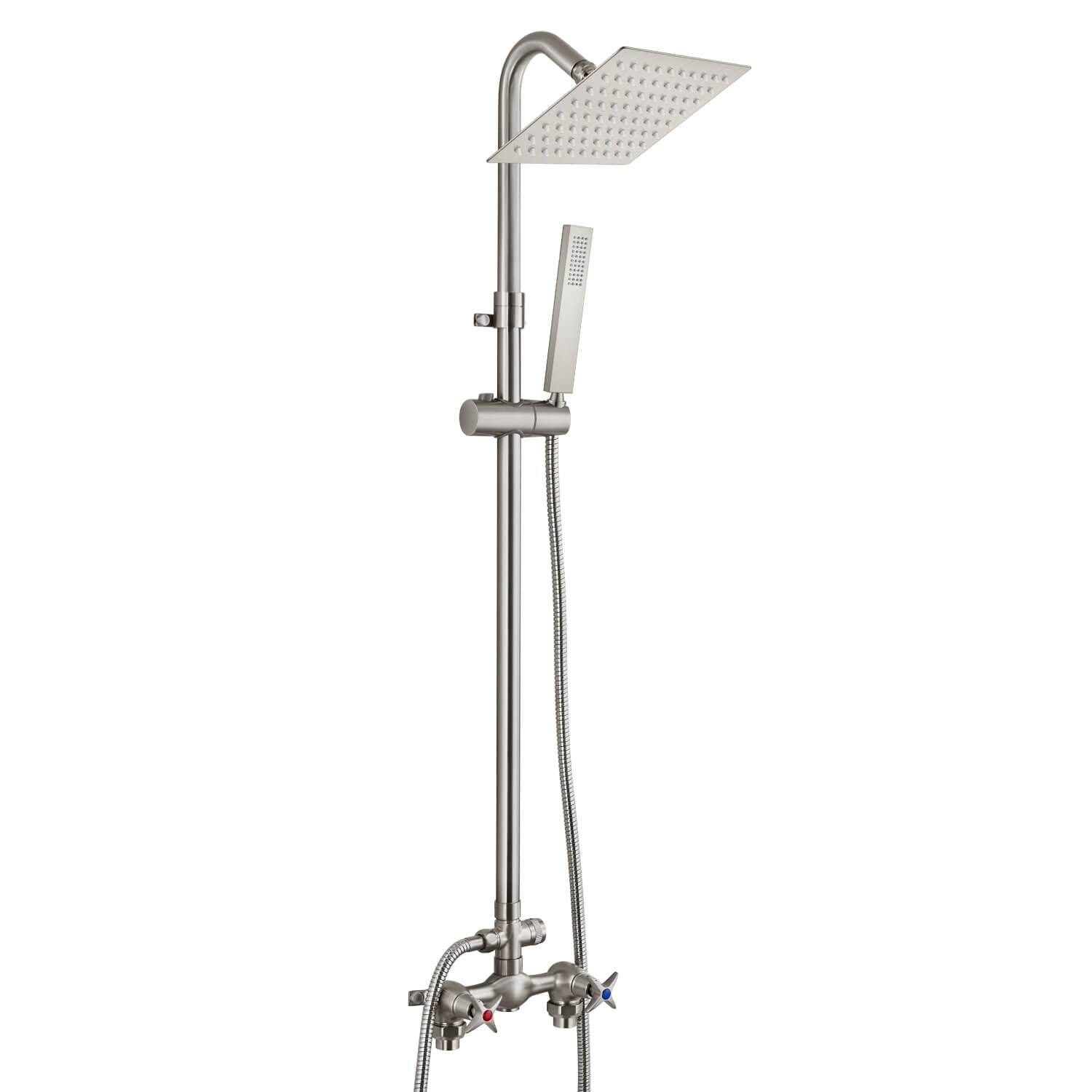 Cinwiny Wall Mounted Outdoor Shower Set Brushed Nickel 6 Inch Square ...