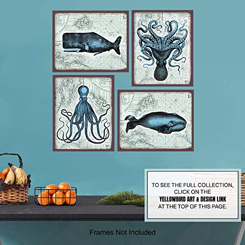 Whales Octopus Decor - Nautical Coastal Ocean Wall Decor for Beach ...