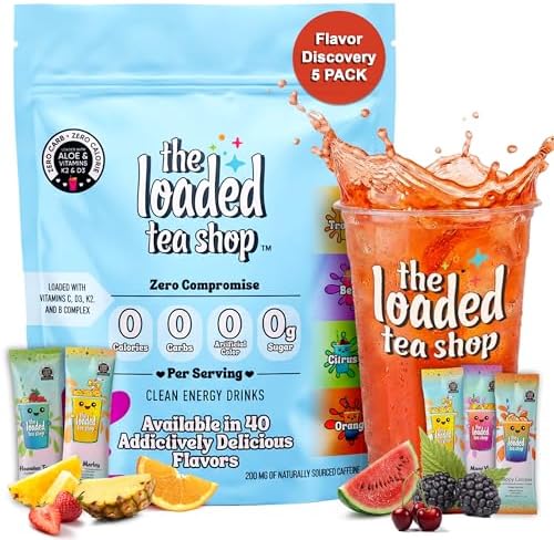 Amazon.com : The Loaded Tea Shop Energy Drink Mix Sticks, Flavor ...