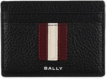 Amazon.com: Bally, Logo Ribbon Leather Card Case, Black Bally Red ...