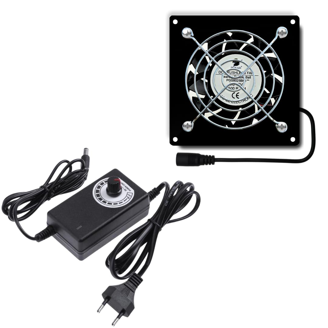PGSA2Z 6500RPM Dual Ball Bearing 8025 Computer Fan with AC Plug, DC 12V High Airflow Fan, 110V ...