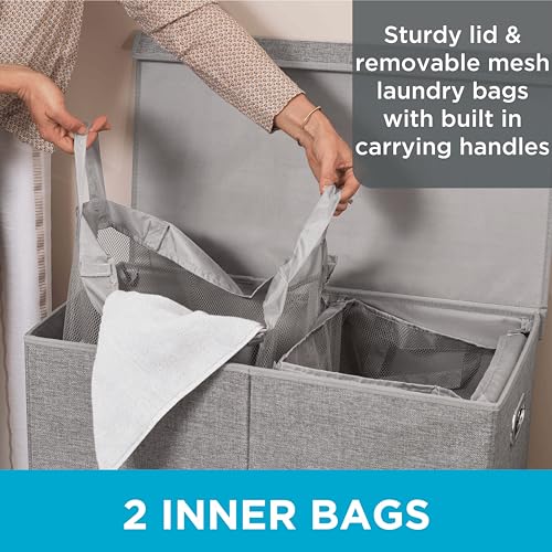Double Laundry Hamper with Lid | Removable mesh bags | Dual Compartment ...