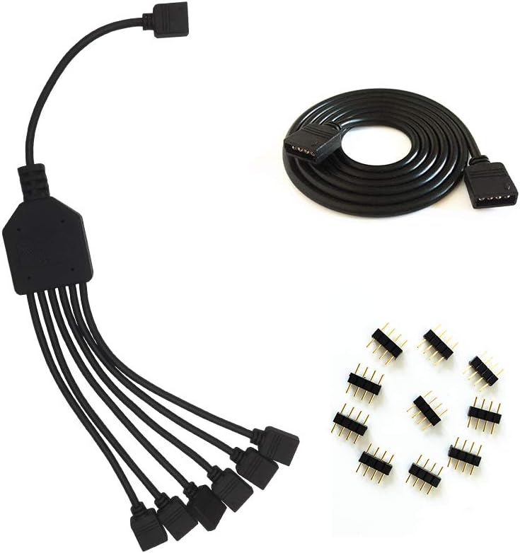 4 Pins black rgb LED Splitter Cable LED Strip Connector 6 Way Splitter ...