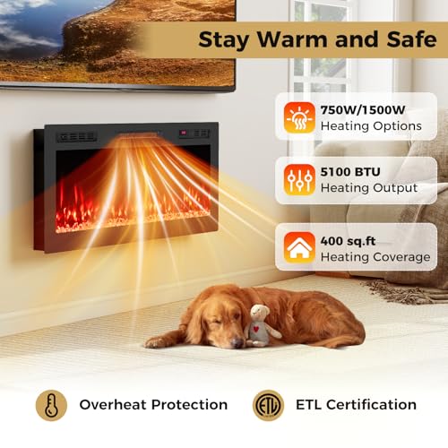 GOFLAME 42 Inch Smart WiFi Electric Fireplace, Compatible with Alexa ...