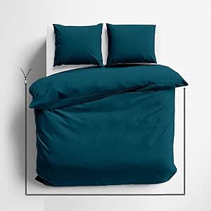 Amazon.com: 3 Side Zipper Duvet Cover Set Queen Size Teal - Soft ...