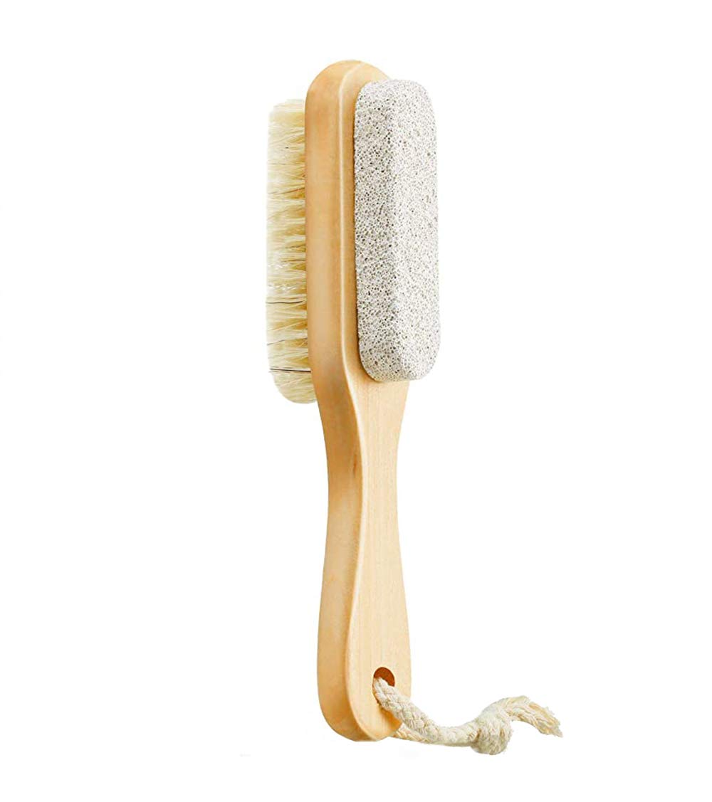 Buy Bath Body Brush, DELFINO Pumice Stone Combo W/Rope wooden handle ...