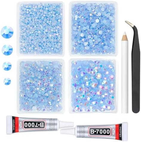 Amazon.com: qiipii Light Blue AB Resin Rhinestones w B7000 Jewelry Glue ...