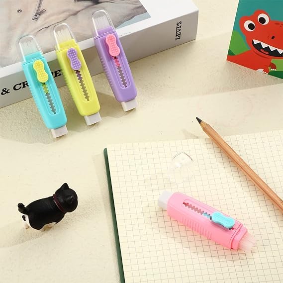 2 in 1 Retractable Push-Pull Rubber Eraser Brush with Extra Lid Eraser ...