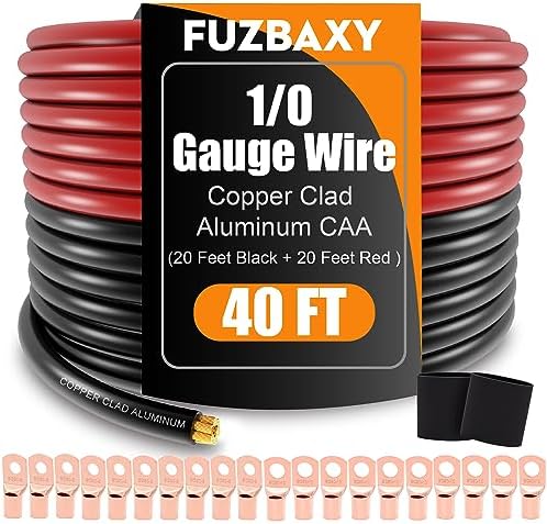 AWG 1/0 Gauge Wire (20 Feet Black+20 Feet Red) Copper Clad Aluminum CCA ...