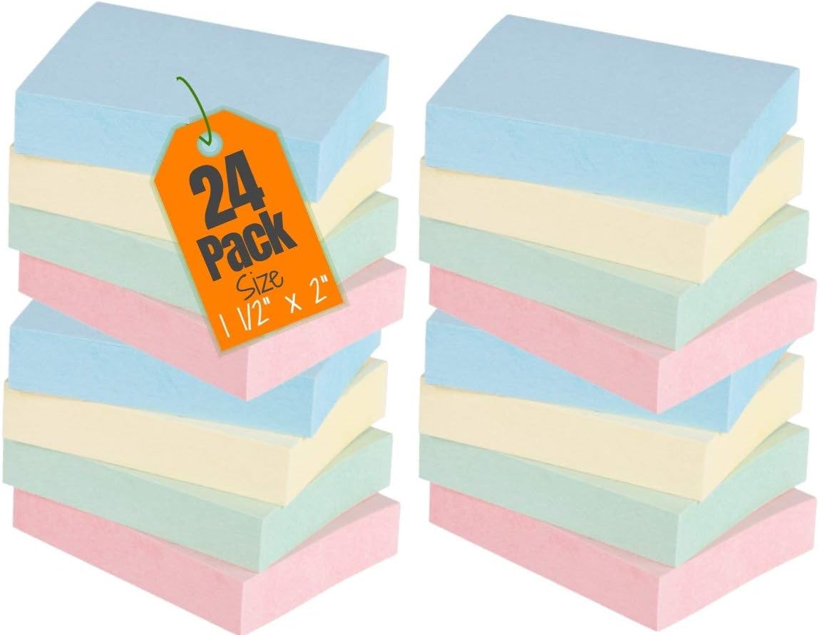 Amazon.com : 1InTheOffice Small Sticky Notes 1.5 x 2, Pastel Sticky ...