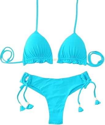 Biquini Cortininha com Calcinha Fio Duplo Azul Piscina | Amazon.com.br