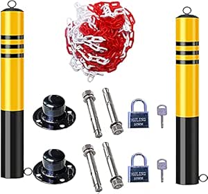 Amazon.com: Driveway Security Post Barrier Steel Yellow Safety Barrier ...