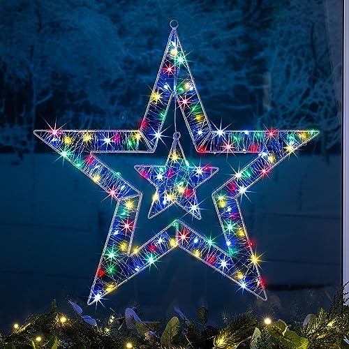 Christow Double Star Christmas Light, Micro LED, Window Wall Decoration ...