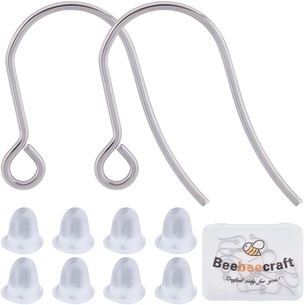 Beebeecraft 1 Box of 20 Earring Hooks Made of Stainless Steel Silver ...