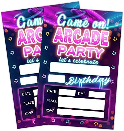 Amazon.com : vohiro 20 Game On Arcade Party Birthday Invitations Cards ...