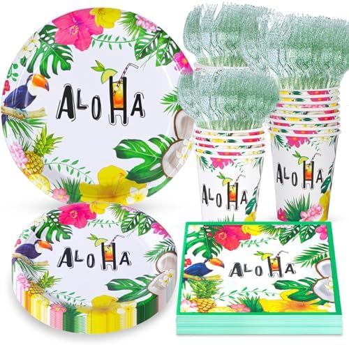 Amazon.com: 240 Pcs Luau Party Plates Hawaiian Aloha Birthday Party ...