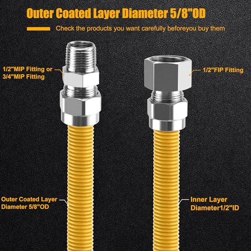 48" Flexible Gas Line Hose,Appliance Gas Line with Connector 1/2" MIP 1 ...