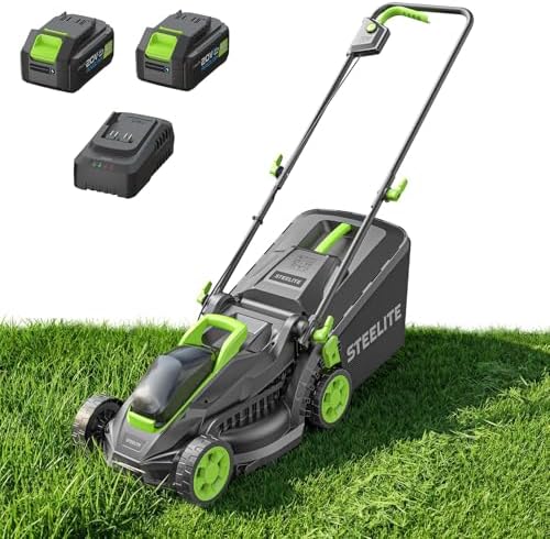 Amazon.com: STEELITE 21V 13" Cordless Lawn Mower with 2 x 4.0Ah ...